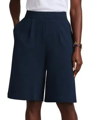LANDS' END Knit High-rise Pleated Bermuda Shorts - Radiant Navy