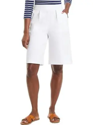LANDS' END Knit High-rise Pleated Bermuda Shorts - White