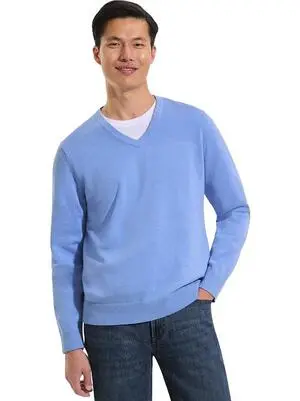 LANDS' END Fine Gauge Cotton V-neck Sweater - Soft French Blue