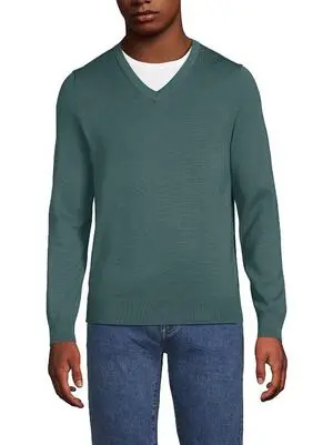 LANDS' END Fine Gauge Cotton V-Neck Sweater Tourmaline