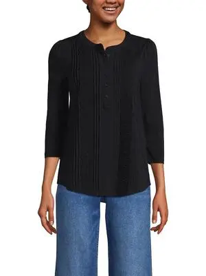 LANDS' END 3/4 Sleeve Jersey Embellished Top - Black