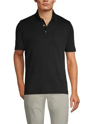 LANDS' END Short Sleeve Cotton Supima Polo Shirt With Pocket Black
