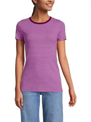 LANDS' END Cotton Rib T-Shirt Raspberry/pink Tiny Stripe