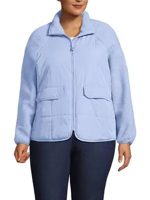 LANDS' END Mixed Media High Pile Fleece Jacket Light Cornflower