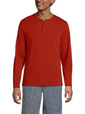 LANDS' END Long Sleeve Cotton Supima Henley Bourbon