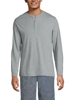LANDS' END Long Sleeve Cotton Supima Henley Gray Marble Heather