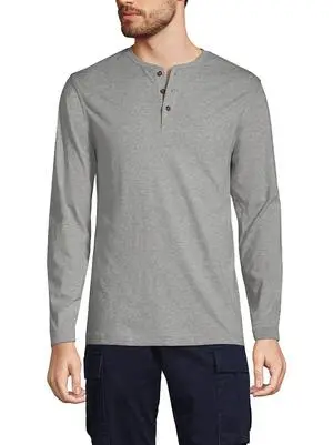 LANDS' END Long Sleeve Cotton Supima Henley Light Gray Heather