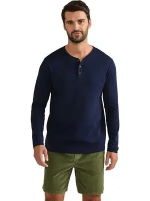 LANDS' END Long Sleeve Cotton Supima Henley Radiant Navy
