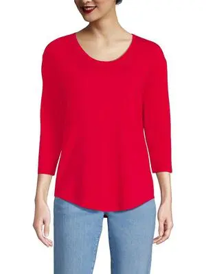 LANDS' END 3/4 Sleeve Lightweight Jersey U-Neck Tunic Berry Rouge