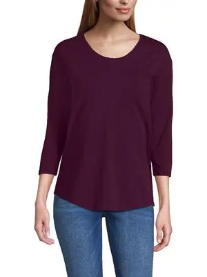 LANDS' END 3/4 Sleeve Lightweight Jersey U-Neck Tunic Vivid Plum