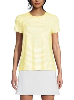 LANDS' END Power Performance Crewneck Tee Pale Yellow/white Mini Stripe