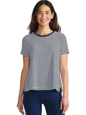 LANDS' END Power Performance Crewneck Tee White/deep Sea Mini Stripe