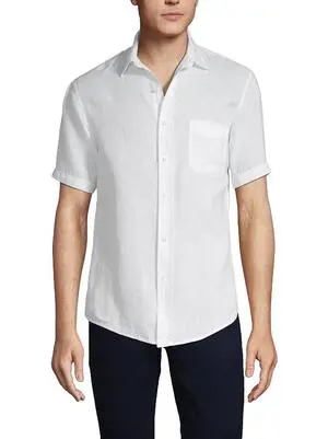 LANDS' END Traditional Fit Short Sleeve Linen Shirt - White