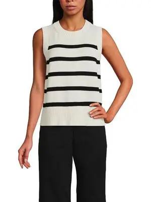 LANDS' END Drifter Cotton Crew Neck Vest Ivory/black Breton Stripe