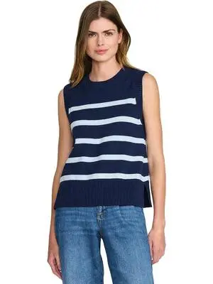 LANDS' END Drifter Cotton Crew Neck Vest Navy/soft Blue Breton Stripe