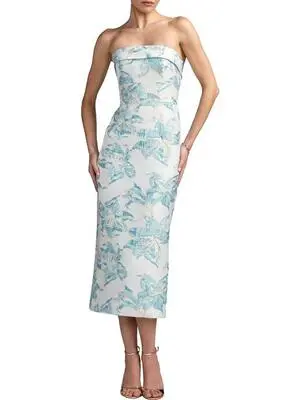 Mac Duggal Floral Brocade Midi Column Dress - French Blue