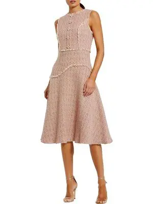 Mac Duggal Boucle Sleeveless Button-up Midi Dress - Blush Gold