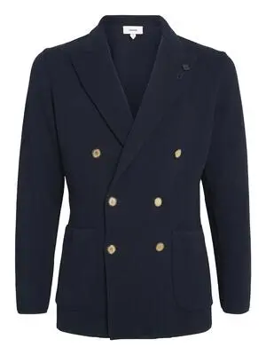 LARDINI Knitted Double-breasted Blazer - Navy