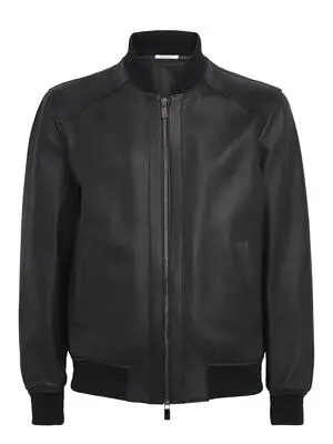 Pal Zileri Leather Bomber Jacket - Black