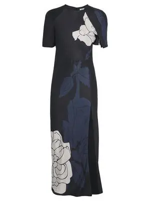 Victoria Beckham Floral Split-hem Midi Dress - Navy