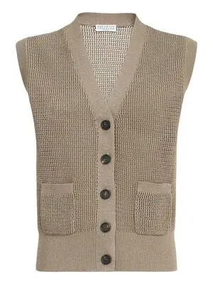 Brunello Cucinelli Cotton-blend Sleeveless Cardigan - Brown