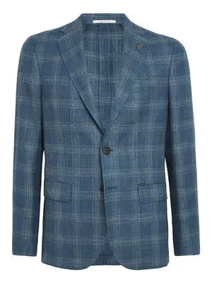 Pal Zileri Silk-linen-wool Check Blazer - Blue