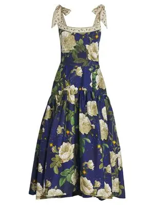 Alice + Olivia Floral Rosalee Midi Dress - Navy