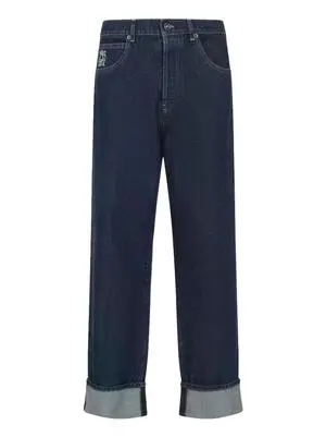 Marni Cuffed Denim Jeans With Embroidery - Blue