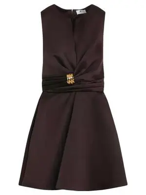 Elisabetta Franchi Duchess Satin Dress With Jewel Detail - Brown