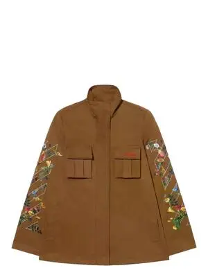 Off-White Floral Twill Jacket - Brown