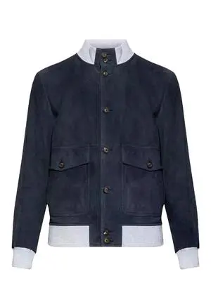 Eleventy Leather Button Jacket - Blue
