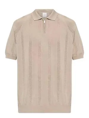 Eleventy Zip Striped Knitted Polo Shirt - Neutrals