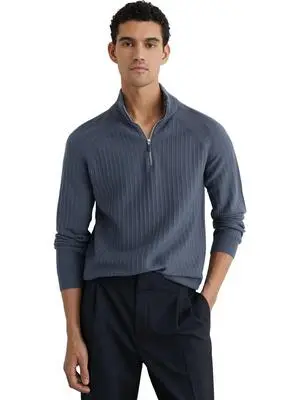 REISS Aldershot Textured-knit Half-zip Jumper With Wool - Airforce Blue