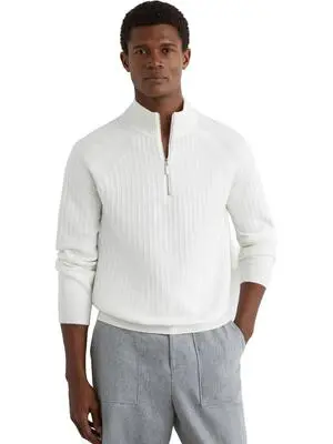 REISS Aldershot Textured-knit Half-zip Jumper With Wool - White