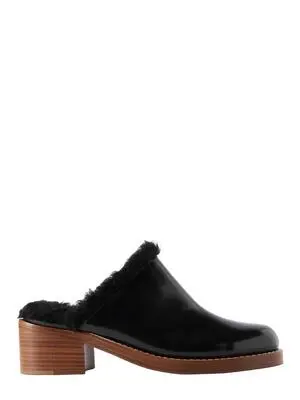 Gabriela Hearst Armin Faux Fur-lined Glossed-leather Mules - Black