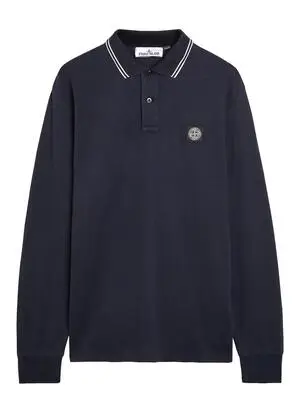 Stone Island Logo-appliquéd Piqué Stretch-cotton Polo Shirt - Navy