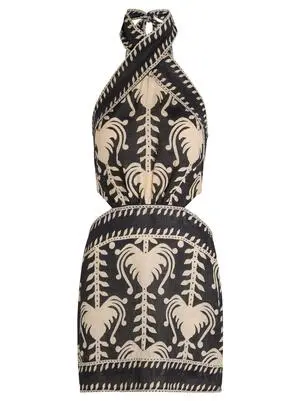 Johanna Ortiz Patterned Linen Mini Dress - Black