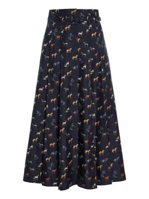 Gabriela Hearst Dugald Printed Silk Twill Pleated Midi Skirt - Dark Navy Multi