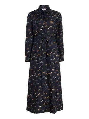 Gabriela Hearst Galway Maxi Shirtdress In Printed Silk Twill - Dark Navy Multi