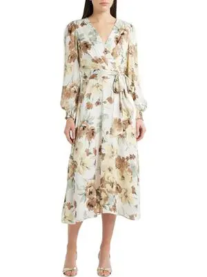 Anne Klein Floral Faux-wrap Midi Dress - White Dove Multi