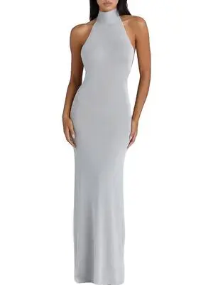 House Of Cb Nova Halter Open Back Mermaid Gown - Silver Grey