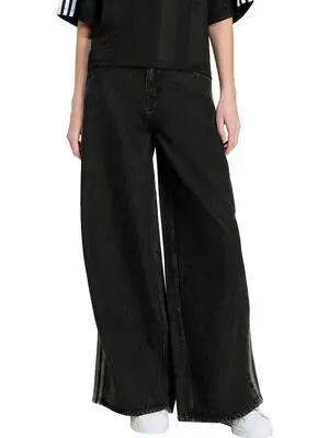Adidas Originals By Alexander Wang Firebird 3-stripes Wide Leg Jeans - True Black Denim