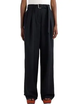 Dries Van Noten Peaches Belted Pleated Wide-leg Wool & Mohair Trousers - Black