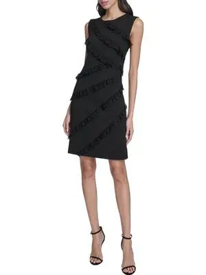 Eliza J Tiered Lace Ruffle Sheath Dress - Black