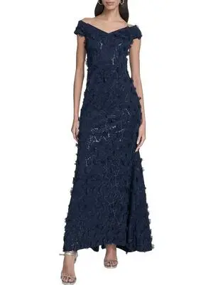 Eliza J Floral Appliqué Mermaid Gown - Navy