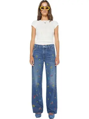MOTHER The Rerun Zip Sneak Field Of Flowers Jeans - Red