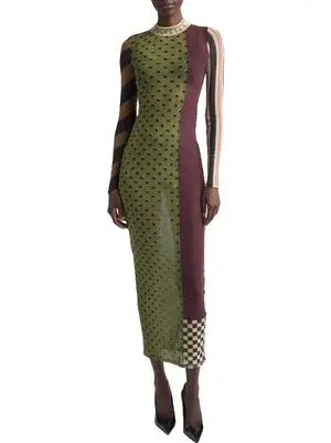 Jean Paul Gaultier Patchwork Print Mesh Body-con Dress - Green Multicolor