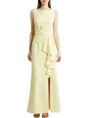 Eliza J Cascade Ruffle Sleeveless Gown - Butter