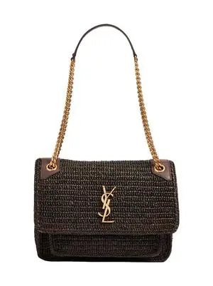 Saint Laurent Medium Niki Woven Raffia Shoulder Bag - Chocolate Truffle