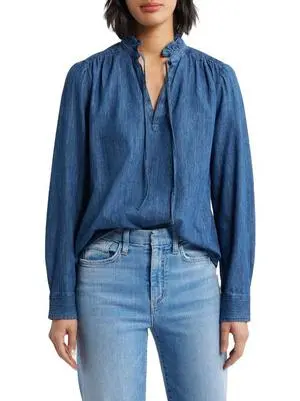 Caslon Ruffle Chambray Top - Dark Wash